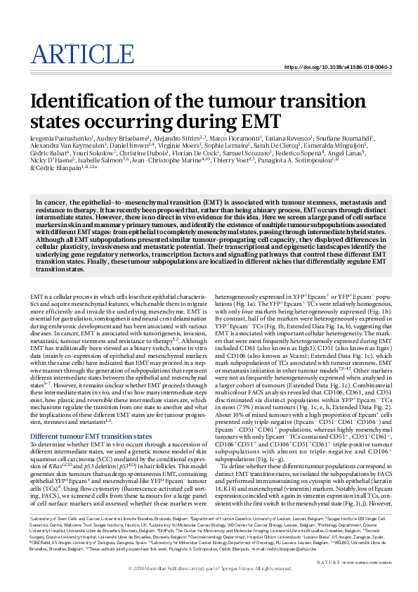 (PDF) Identification of the tumour transition states occurring during EMT