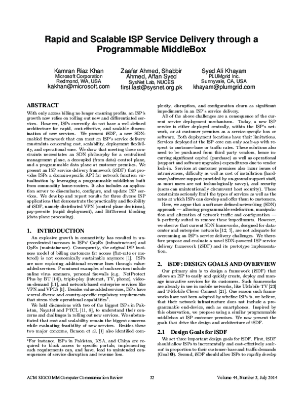 (PDF) Rapid and scalable isp service delivery through a programmable middlebox