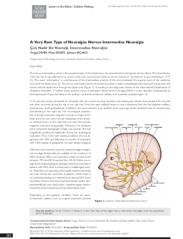 (PDF) A Very Rare Type of Neuralgia: Nervus Intermedius Neuralgia