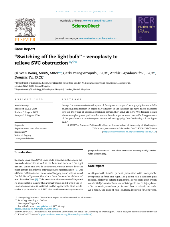 (PDF) “Switching off the light bulb” – venoplasty to relieve SVC ...