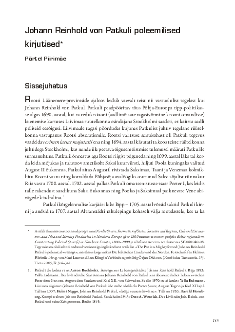 (PDF) Johann Reinhold von Patkuli poleemilised kirjutised/ Johann ...