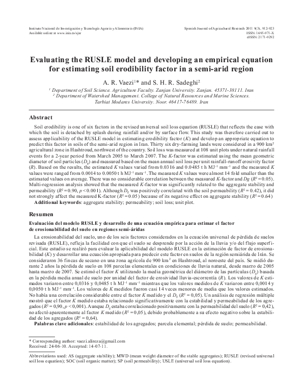 (PDF) Evaluating the RUSLE model and developing an empirical equation ...