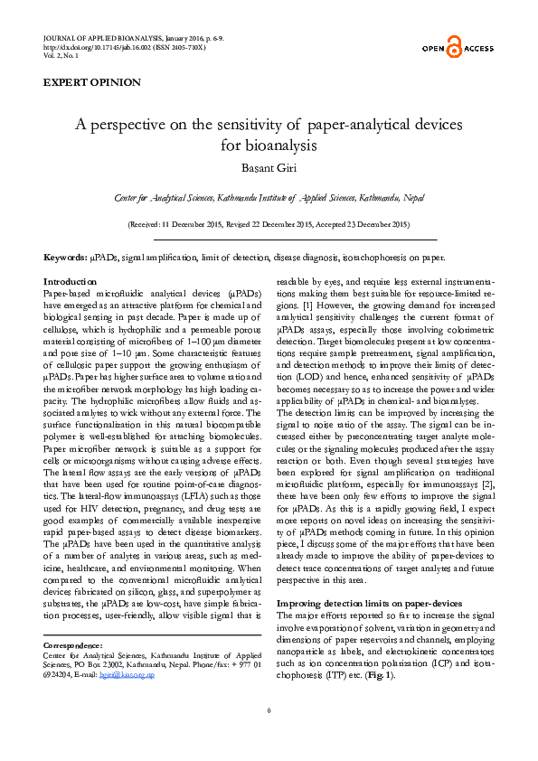 (PDF) A perspective on the sensitivity of paper-analytical devices for ...