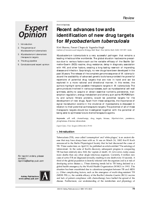 (PDF) New Drug Targets for Mycobacterium tuberculosis