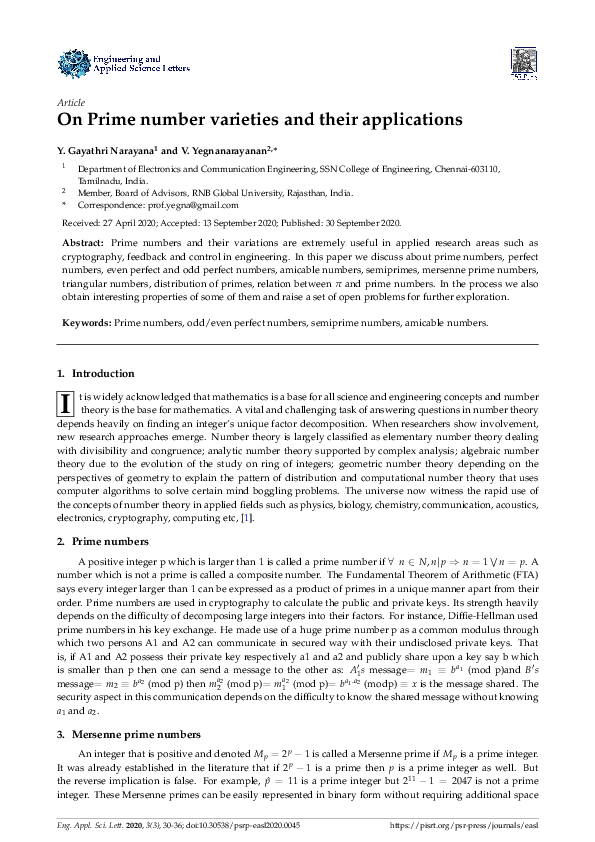 (PDF) On Prime number varieties and their applications