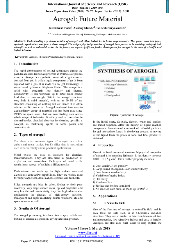 (PDF) Aerogel : Future Material