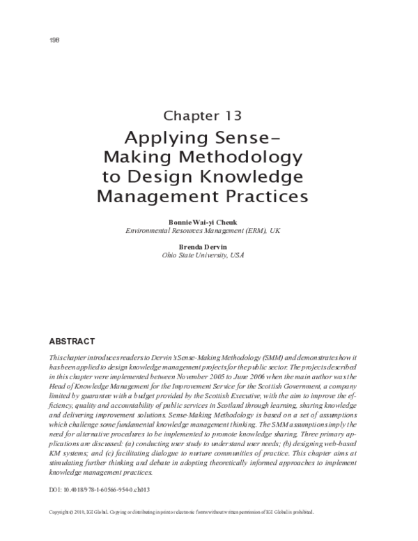 (PDF) Applying Sense-Making Methodology to Design Knowledge Management ...