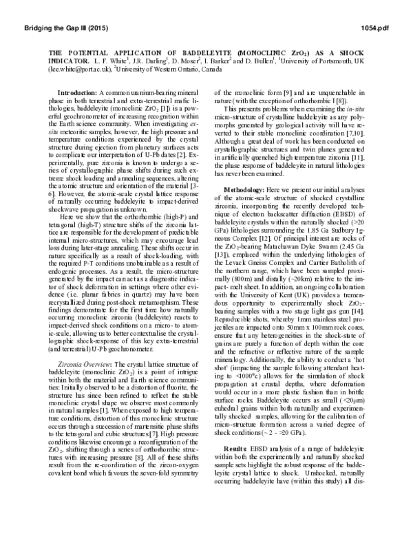 (PDF) The Potential Application of Baddeleyite (Monoclinic ZrO2) as a Shock Indicator