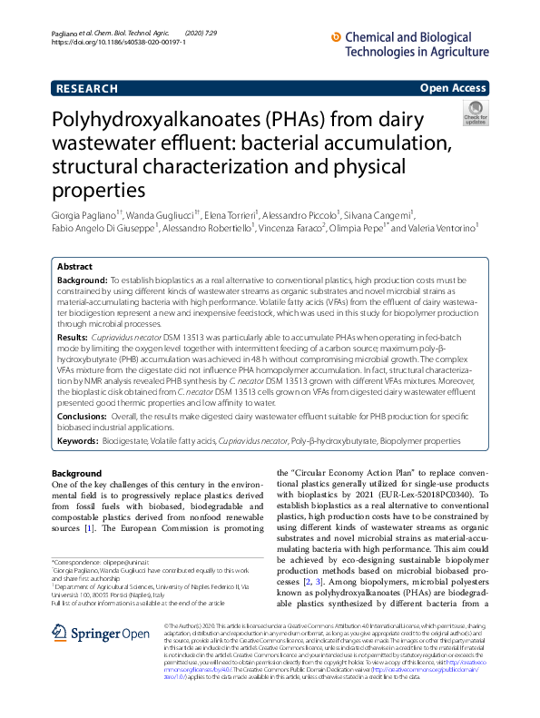 (PDF) Polyhydroxyalkanoates (PHAs) from dairy wastewater effluent ...