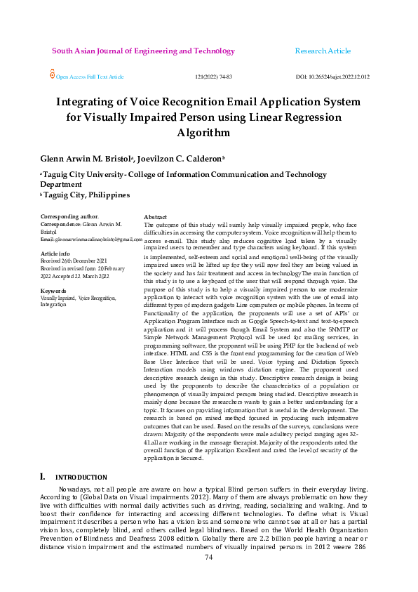 (PDF) Integrating of voice recognition email application system for visually impaired person ...
