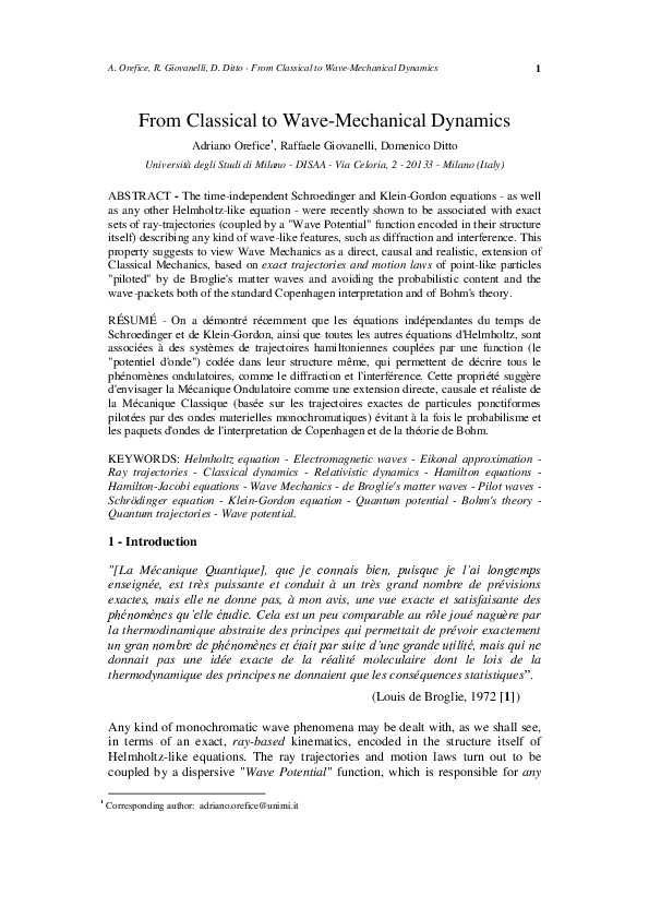 Pdf From Classical To Wave Mechanical Dynamics