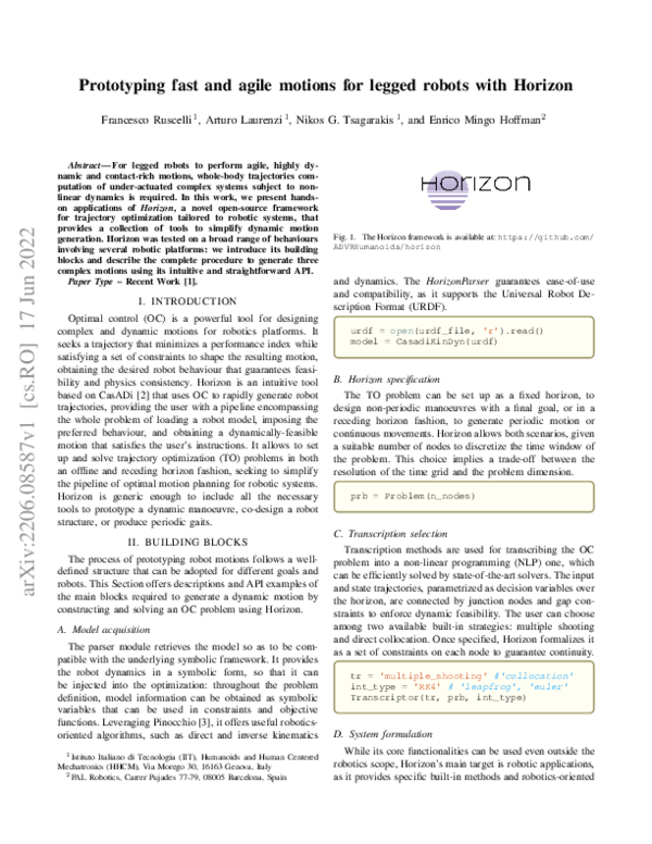 (PDF) Prototyping fast and agile motions for legged robots with Horizon