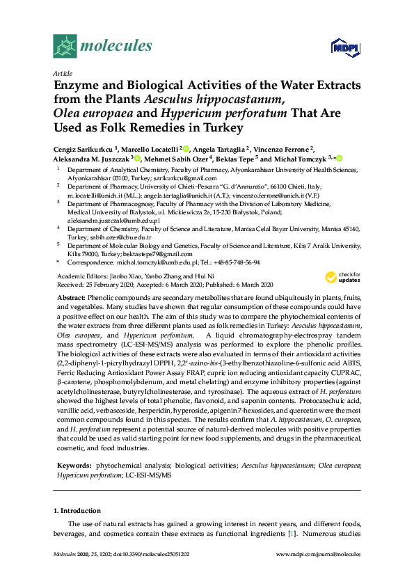 (PDF) Enzyme and Biological Activities of the Water Extracts from the ...