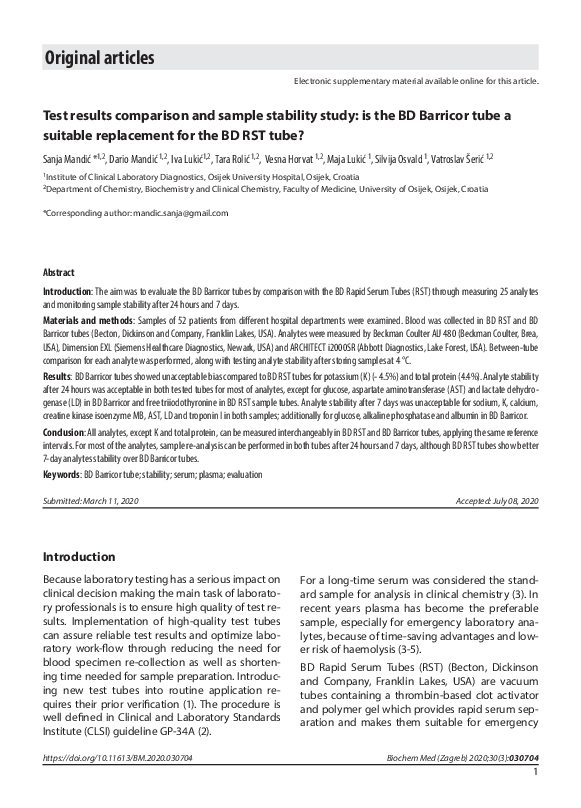 (PDF) Test results comparison and sample stability study