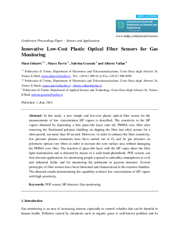 (PDF) Innovative Low-Cost Plastic Optical Fiber Sensors for Gas Monitoring