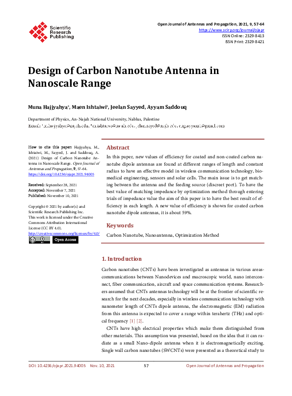 (PDF) Design of Carbon Nanotube Antenna in Nanoscale Range