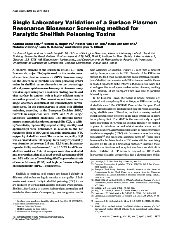 (PDF) Single Laboratory Validation of a Surface Plasmon Resonance Biosensor Screening method for ...