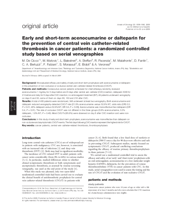 (PDF) Early and short-term acenocumarine or dalteparin for the ...
