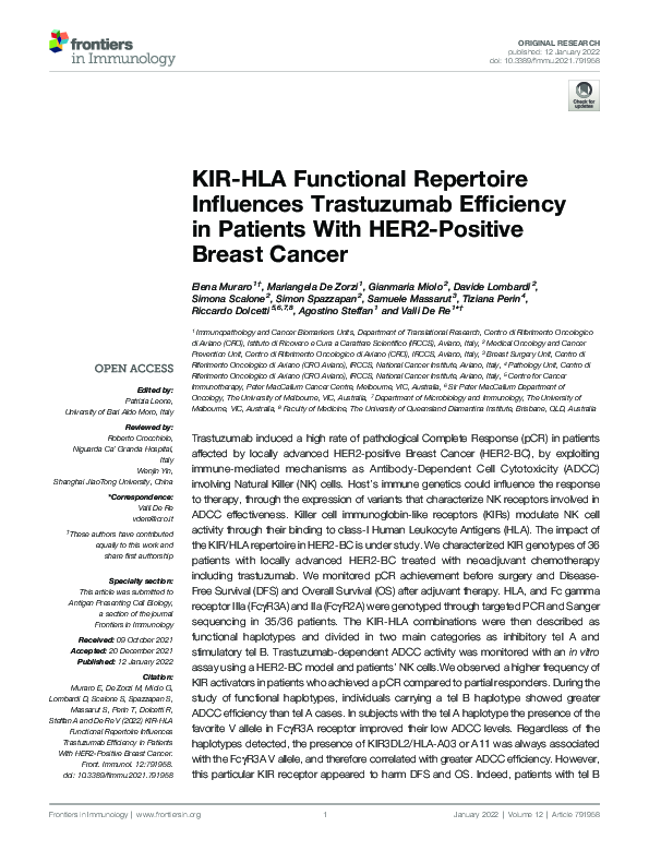 (PDF) KIR-HLA Functional Repertoire Influences Trastuzumab Efficiency ...