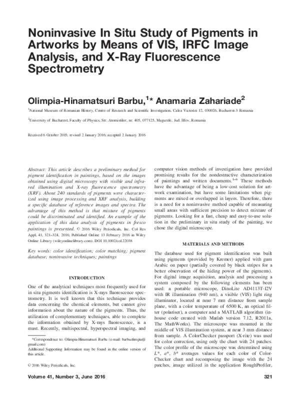 (PDF) Noninvasive in situ study of pigments in artworks by means of VIS ...