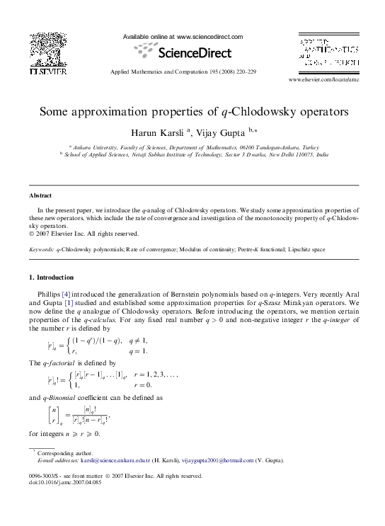 Pdf Some Approximation Properties Of Q Chlodowsky Operators
