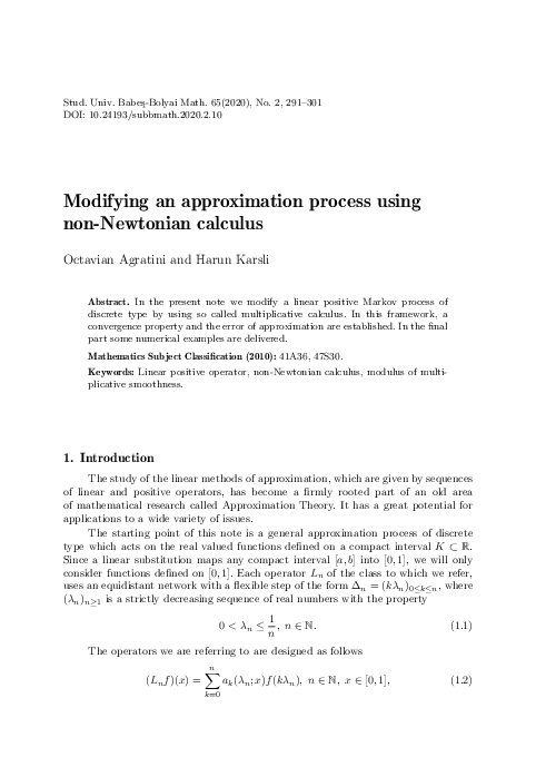 Pdf Modifying An Approximation Process Using Non Newtonian Calculus
