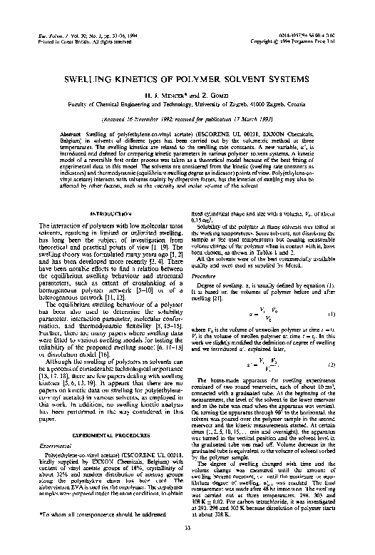 (PDF) Swelling kinetics of polymer-solvent systems