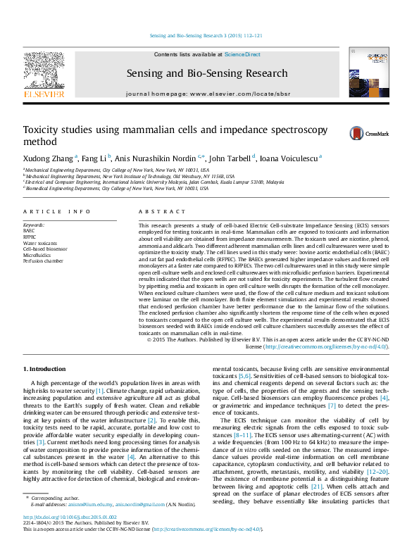 (PDF) Toxicity studies using mammalian cells and impedance spectroscopy ...