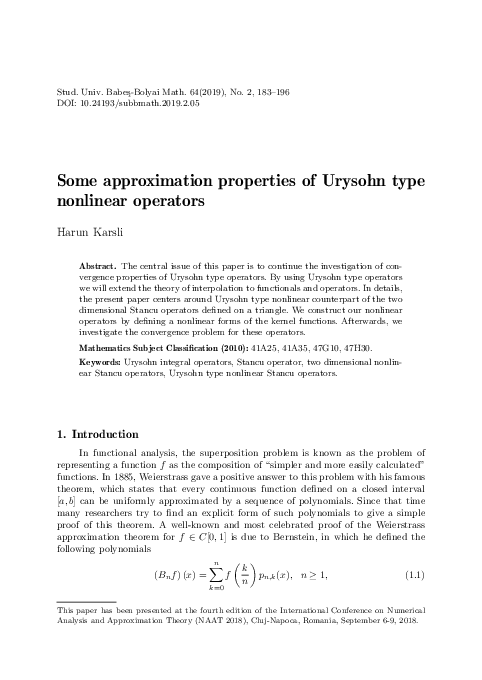 (PDF) Some approximation properties of Urysohn type nonlinear operators
