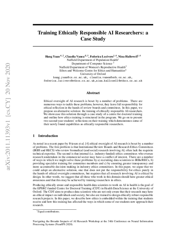 (PDF) Training Ethically Responsible AI Researchers: a Case Study