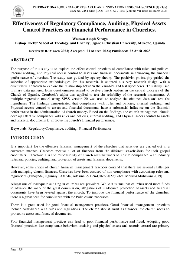 (PDF) Effectiveness of Regulatory Compliance, Auditing, Physical Assets ...