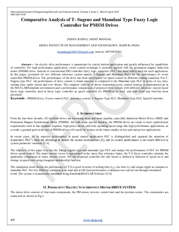 Pdf Comparative Analysis Of T Sugeno And Mamdani Type Fuzzy Logic Controller For Pmsm Drives