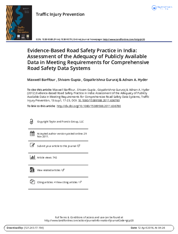 (PDF) Evidence-Based Road Safety Practice in India: Assessment of the ...