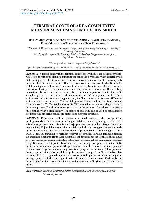 (PDF) Terminal Control Area Complexity Measurement Using Simulation Model | Hisar Pasaribu ...