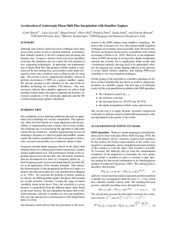 Pdf Acceleration Of The Anisotropic Pspi Imaging Algorithm With Dataflow Engines Carlo Tomas