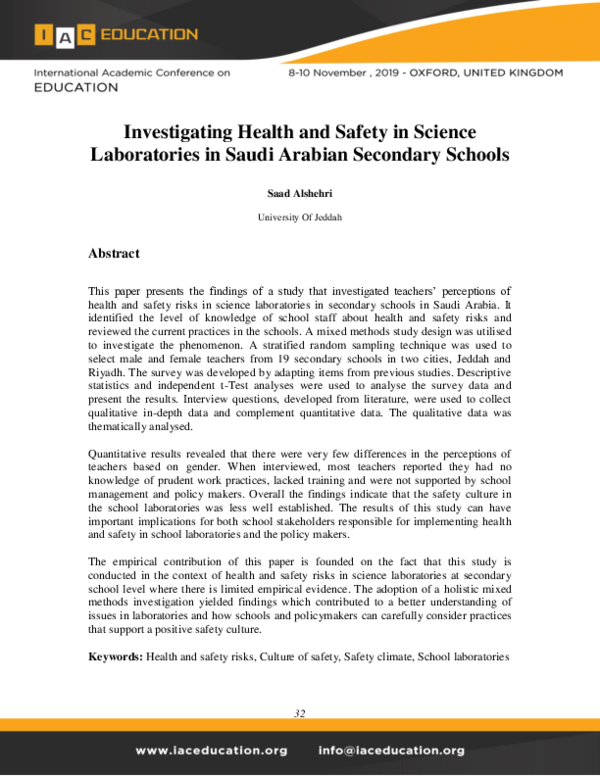 (PDF) Investigating Health and Safety in Science Laboratories in Saudi ...
