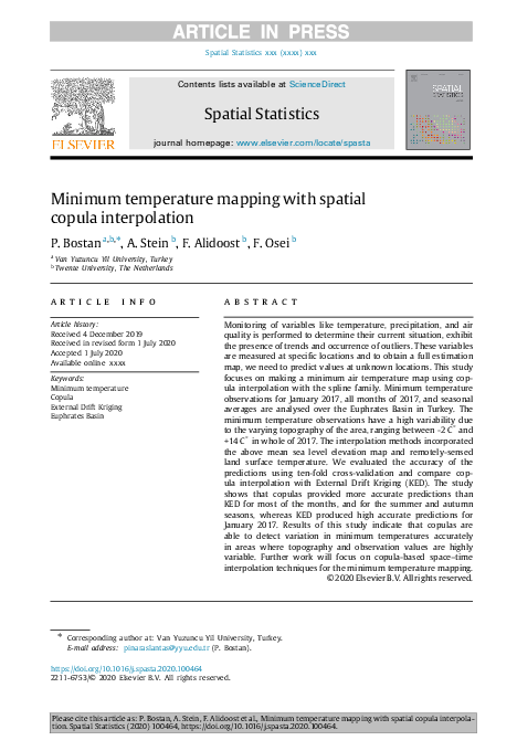 Pdf Minimum Temperature Mapping With Spatial Copula Interpolation