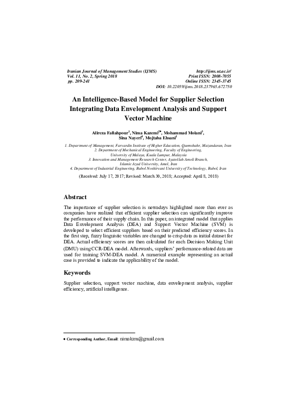 (PDF) Integrated Model for Green Supplier Selection Using DEA and SVM