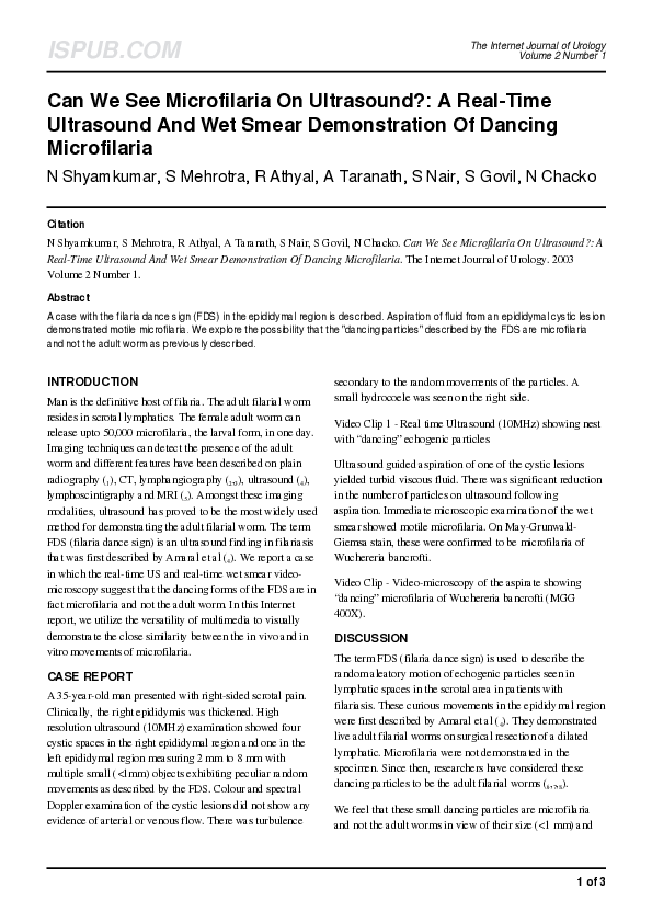 (PDF) Can We See Microfilaria On Ultrasound?: A Real-Time Ultrasound ...