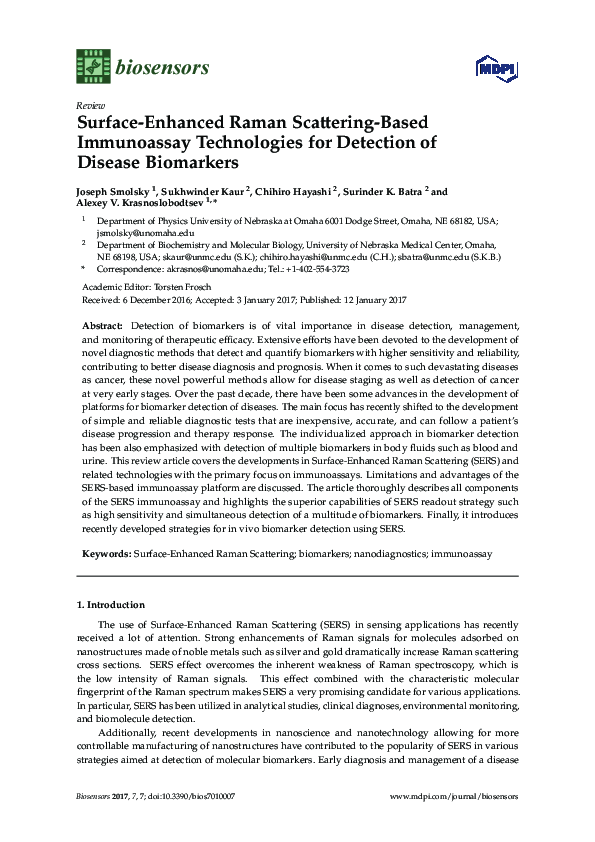 (PDF) Surface-Enhanced Raman Scattering-Based Immunoassay Technologies for Detection of Disease ...