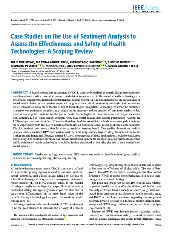 (PDF) Case Studies on the Use of Sentiment Analysis to Assess the Effectiveness and Safety of ...