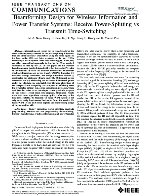 (PDF) Beamforming Design for Wireless Information and Power Transfer Systems: Receive Power ...
