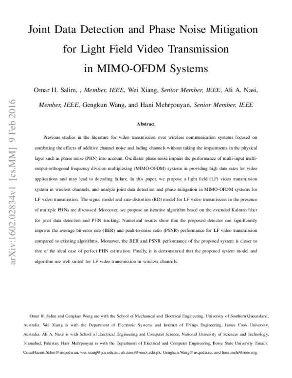 Pdf Joint Data Detection And Phase Noise Mitigation For Light Field Video Transmission In Mimo