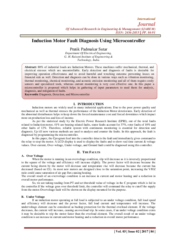 Pdf Induction Motor Fault Diagnosis Using Microcontroller