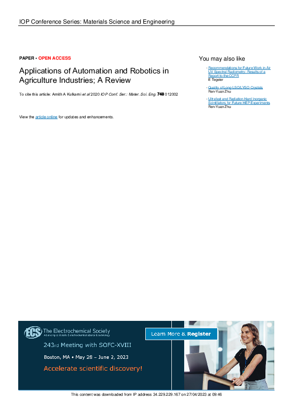 (PDF) Applications of Automation and Robotics in Agriculture Industries; A Review
