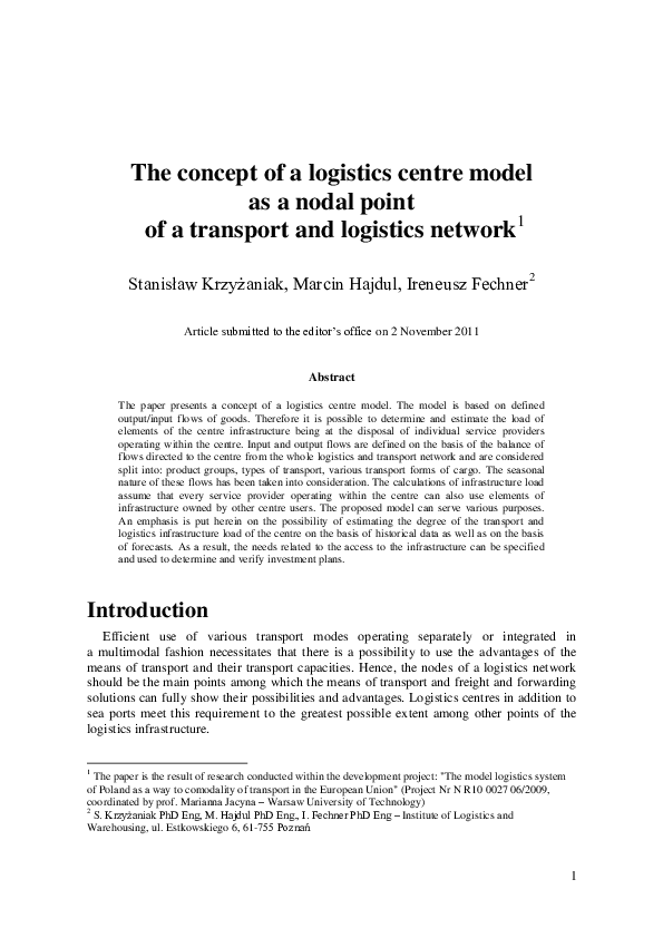 (PDF) The Concept of a Logistics Centre Model as a Nodal Point of a ...