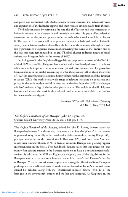(PDF) The Oxford Handbook of the Baroque. John D. Lyons, ed. Oxford ...
