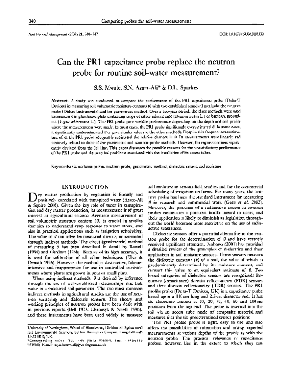 (PDF) Can the PR1 capacitance probe replace the neutron probe for ...