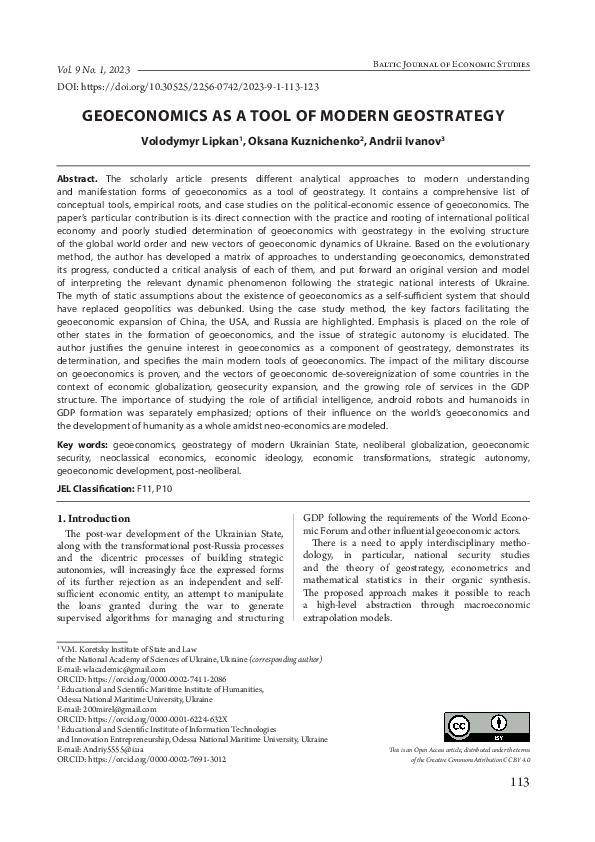 (PDF) Geoeconomics as a Tool of Modern Geostrategy