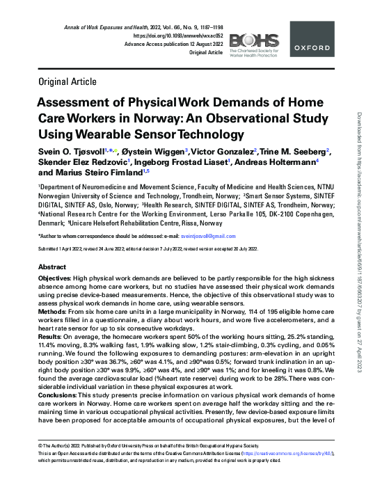 (PDF) Assessment of Physical Work Demands of Home Care Workers in ...